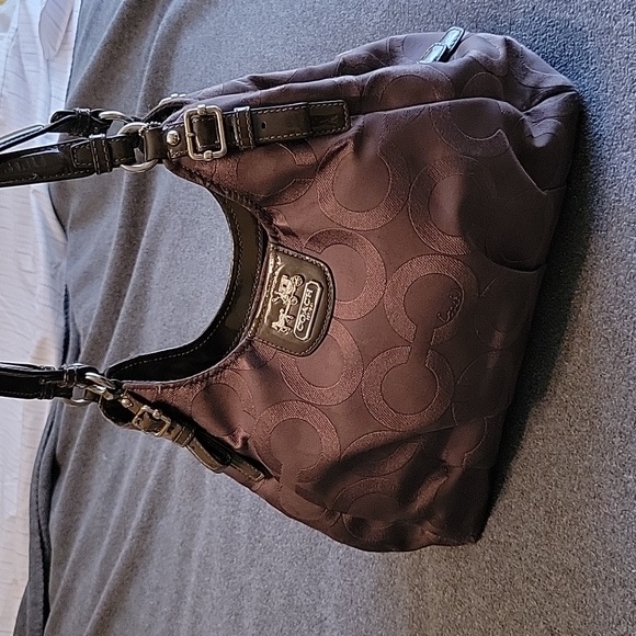 Coach | Bags | Coach Madison Dark Brown Sateen With Patent Trim Straps ...